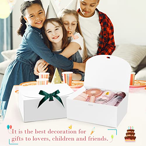 ZSZMFH 14 PCs Gift Boxes with Lids, 9" x 6" x 4" White Gift Boxes with Ribbon, Bridesmaid Proposal Box, Kraft Paper Gift Box for Wedding, Packaging, Present, Birthday, Cupcake Boxes, Crafting