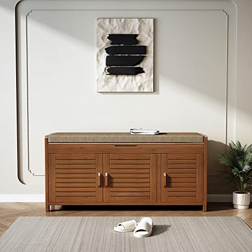 Wilk WILK Shoe Storage and Shoe Cabinet Shoe Bench Entry Locker Hallway Living Room with Hidden Storage Brown 38.5(L) x 14.4(W) x 19.7(H)