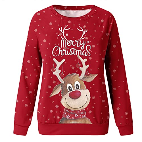 Sweatshirt For Women Trendy Crewneck Loose Shirts Long Sleeve Sweatshirts Drop Shoulder Pullover Clothes Outfits Red