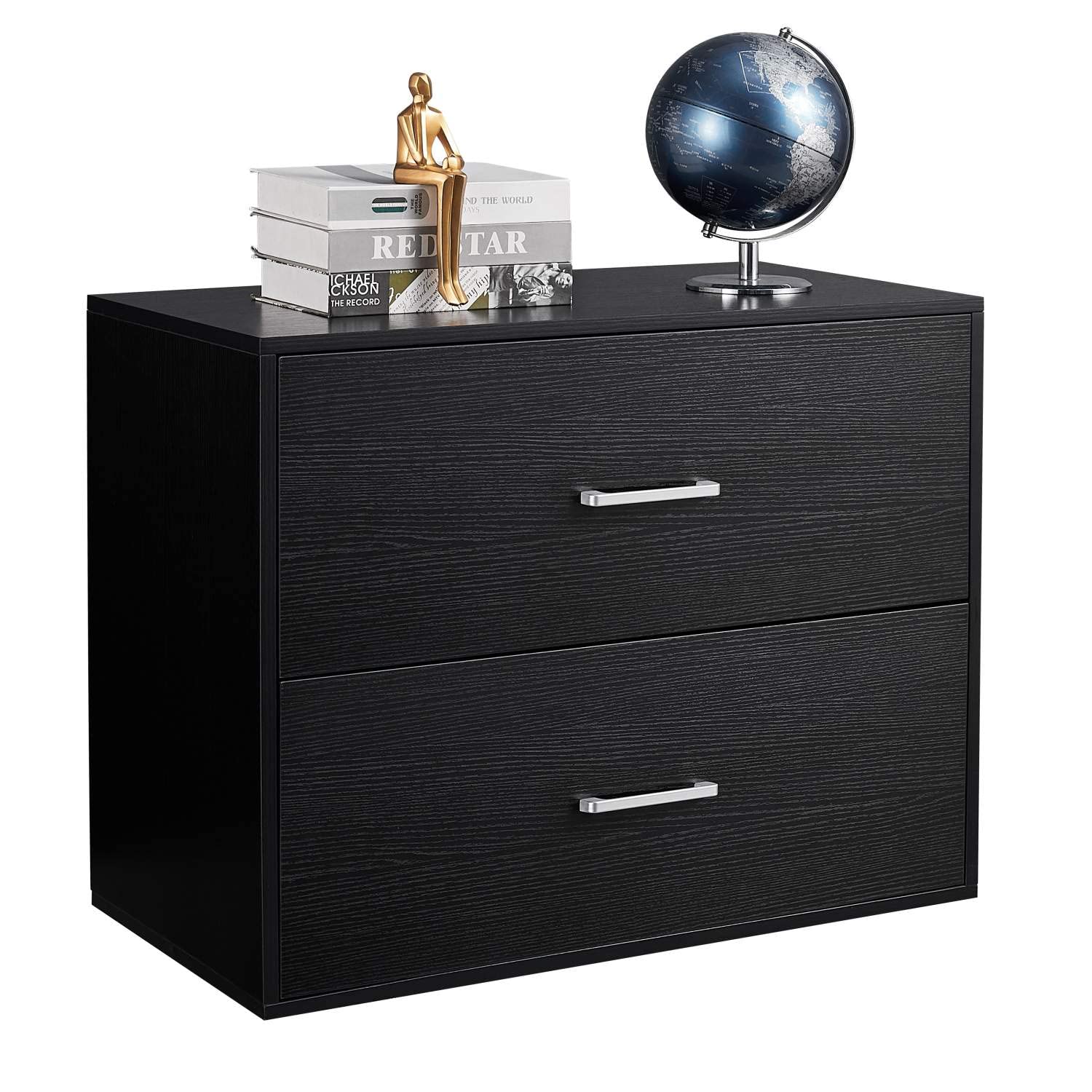LUCYPAL Wooden lateral File cabinets with 2 Drawer,Multi-Function Large Filing Cabinets with Sliver Handle,Storage File Cabinet for Home Office,Black…