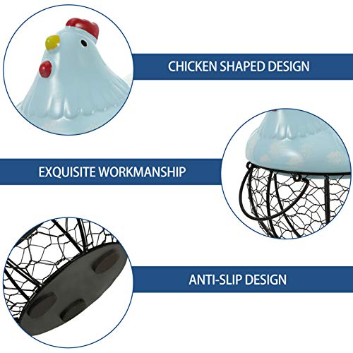 Round Chicken Wire Egg Baskets, Rustic Metal Egg Baskets for Fresh Eggs with Handle, Egg Holder Countertop Basket with Ceramic Lids, Country Farmhouse Vintage Style Gathering