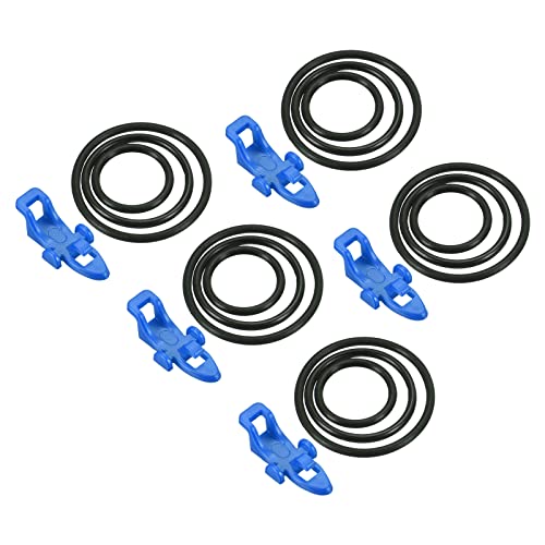 PATIKIL Fishing Hook Keeper, 5 Pack Plastic Fish Lure Bait Holder Accessories with 3 Size Rubber Rings for Fishing Rod Pole, Blue