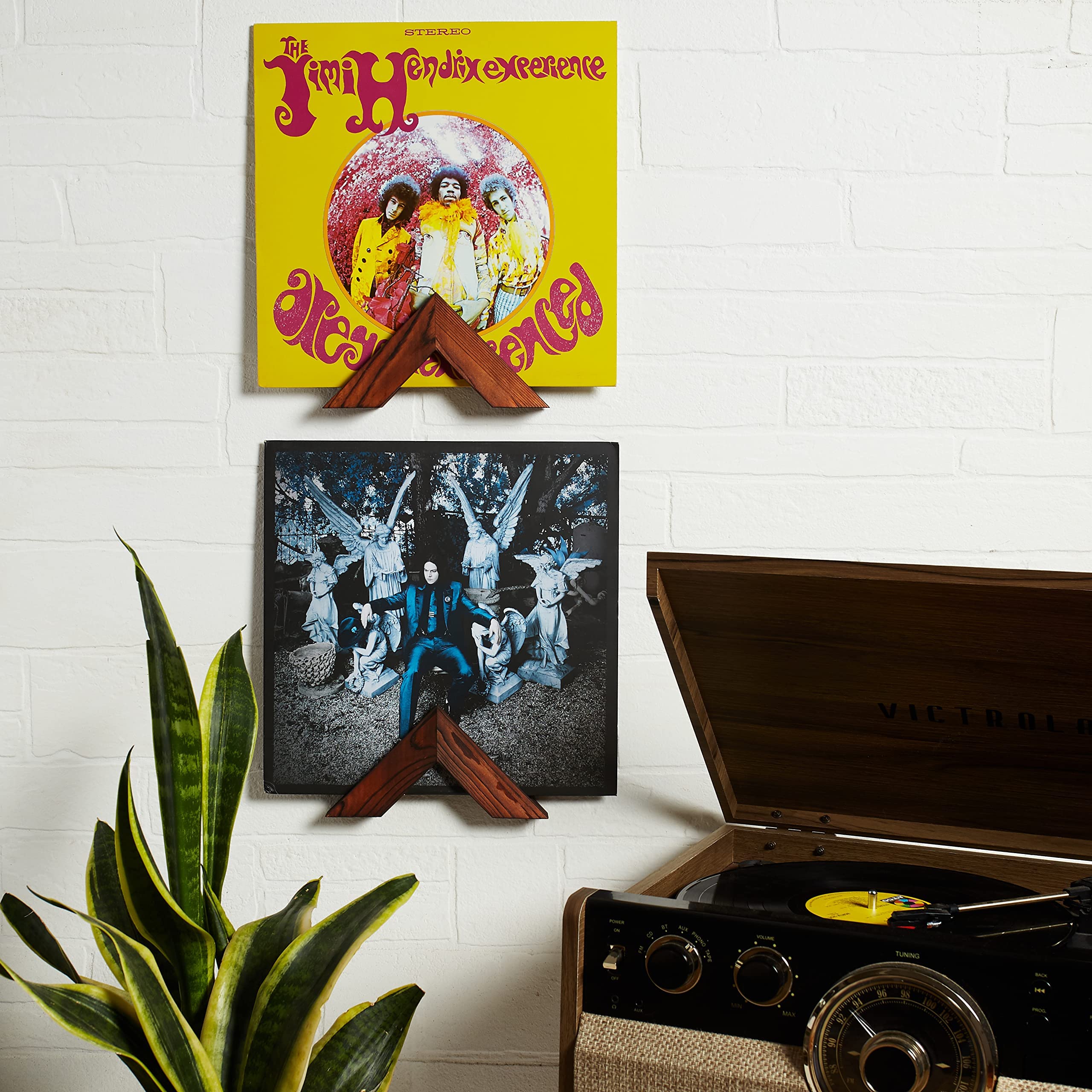 MODERN VINYL Wooden Triangle Wall Mount Set of 2 - Vinyl Record Holder Display - LP Record Vinyl Display - Pine Wood (Brown)