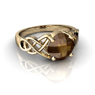 Jewels For Me 14kt Yellow Gold Smoky Quartz 6mm Cushion Celtic Knot Ring - Size 9