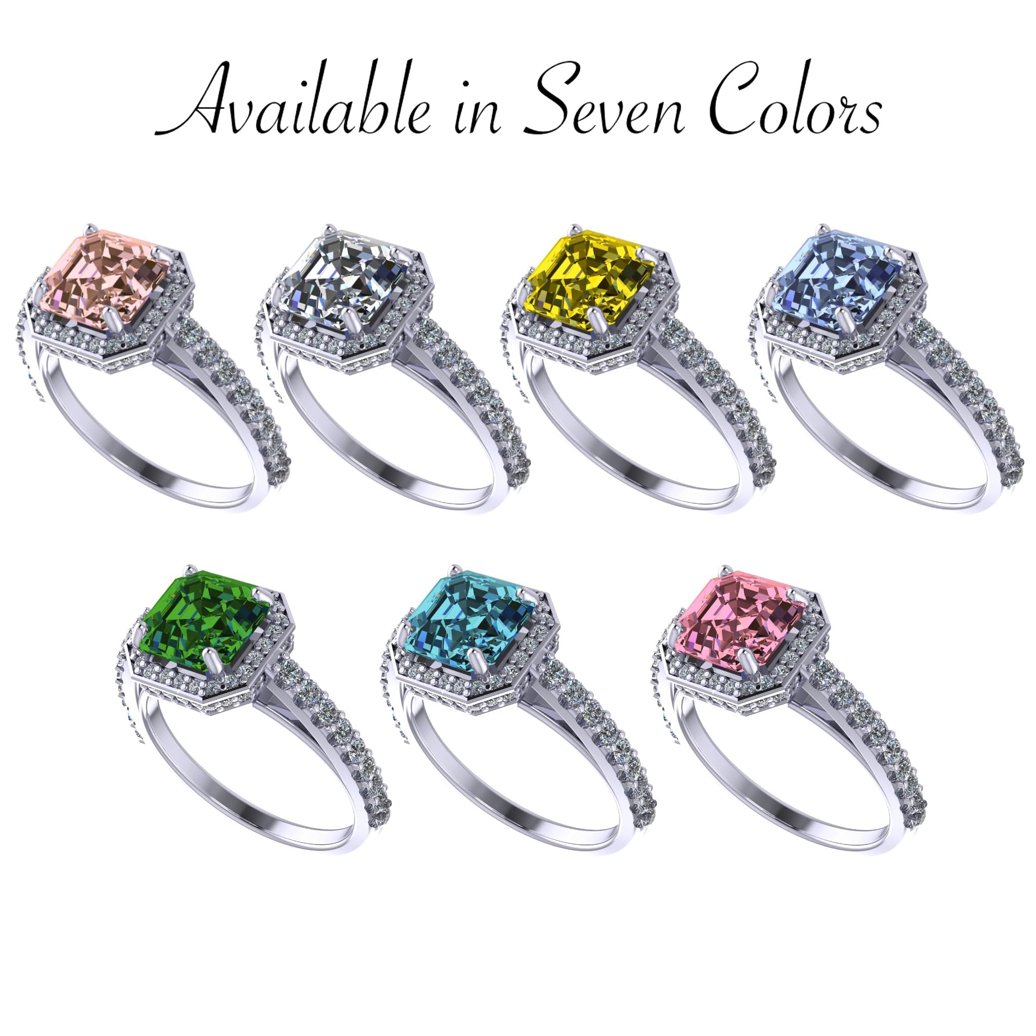 NANA Jewels 2ct Pure Brilliance Zirconia Halo Engagement Ring-Asscher Cut-Morganite-7.5