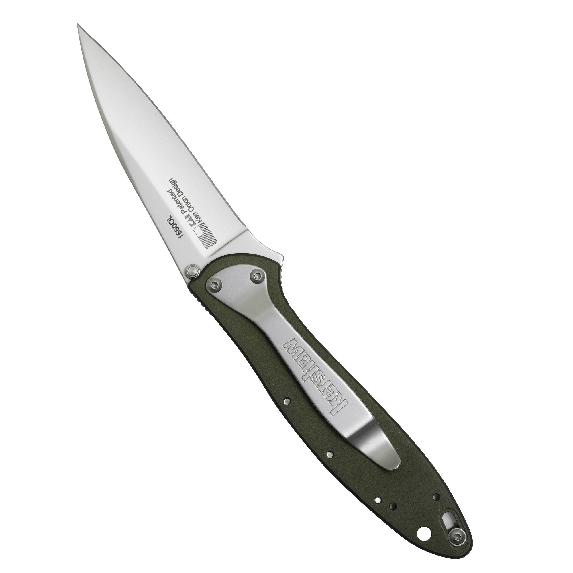 Kershaw Leek Pocket Knife (1660), 3 oz. & Leek Olive Handle with 14C28N Sandvik Steel; Ken Onion Classic Design with SpeedSafe Assisted Opening and 3 Inch Medium-Sized Blade