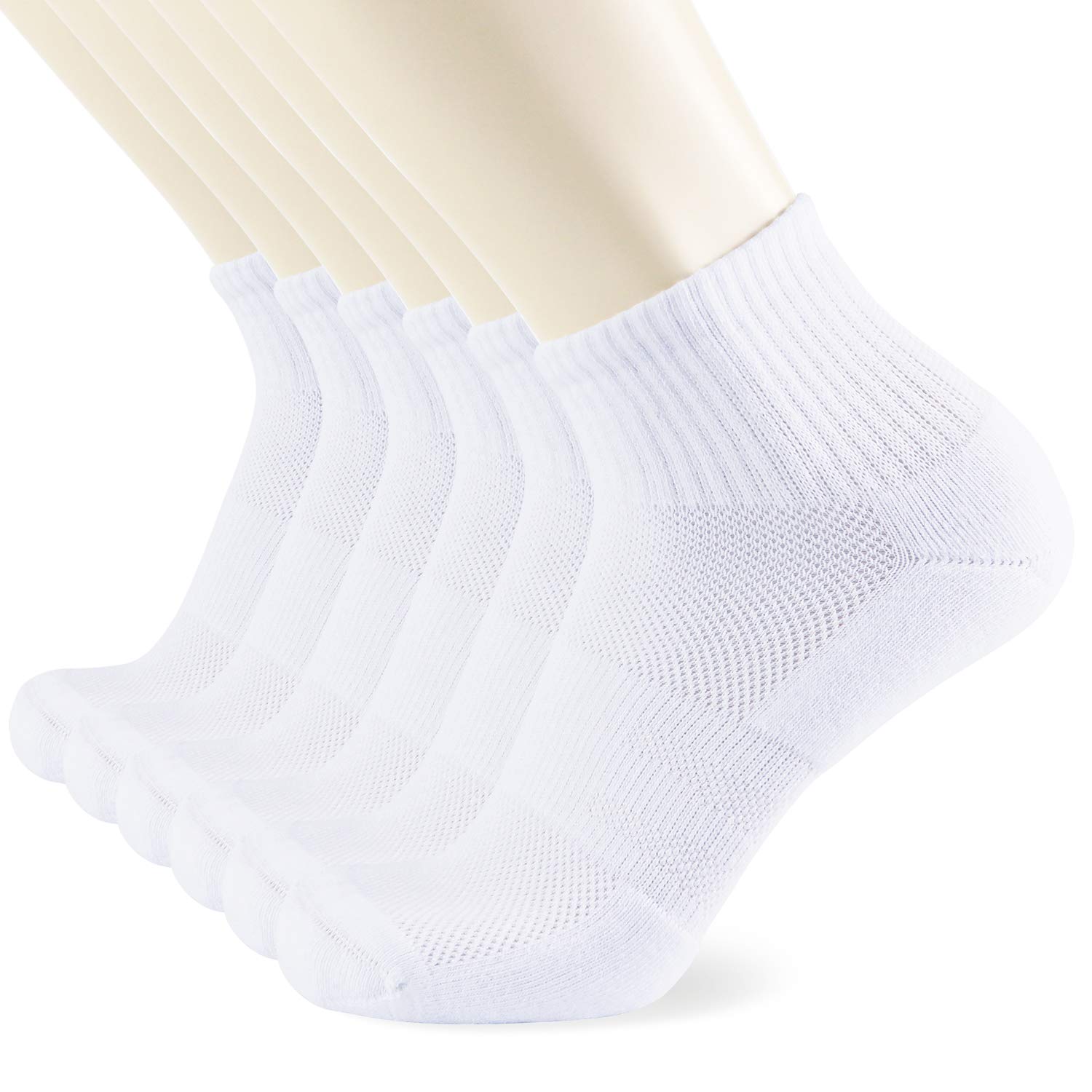 JOURNOW Combed Cotton Low Cut Athletic Cushion Socks for Men and Women 6 Pairs (9-11, White)