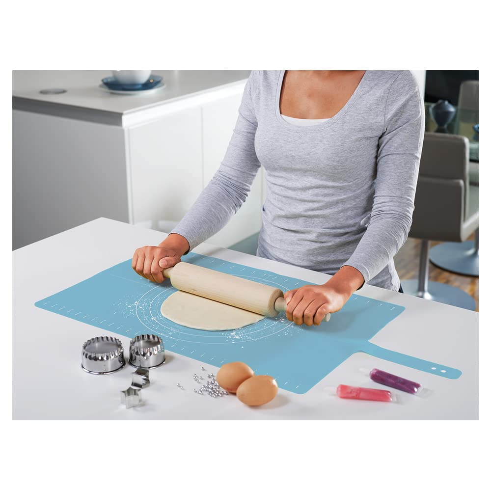 Joseph Joseph Roll-Up Non-Slip Silicone Pastry Mat with Measurements Lockable Strap 23" x 15", Blue
