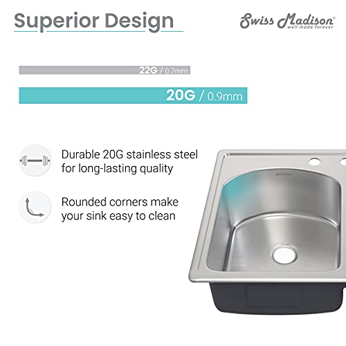 Swiss Madison SM-KT661 Ouvert 33 x 22 Stainless Steel, Dual Basin, Top-Mount Kitchen Sink