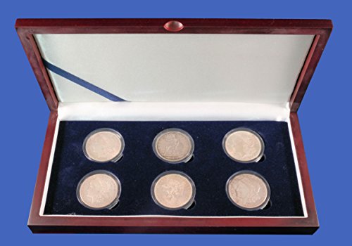 Wood Display Box for 6 Large Coin Capsules/Challenge Coin Mahogany Finish