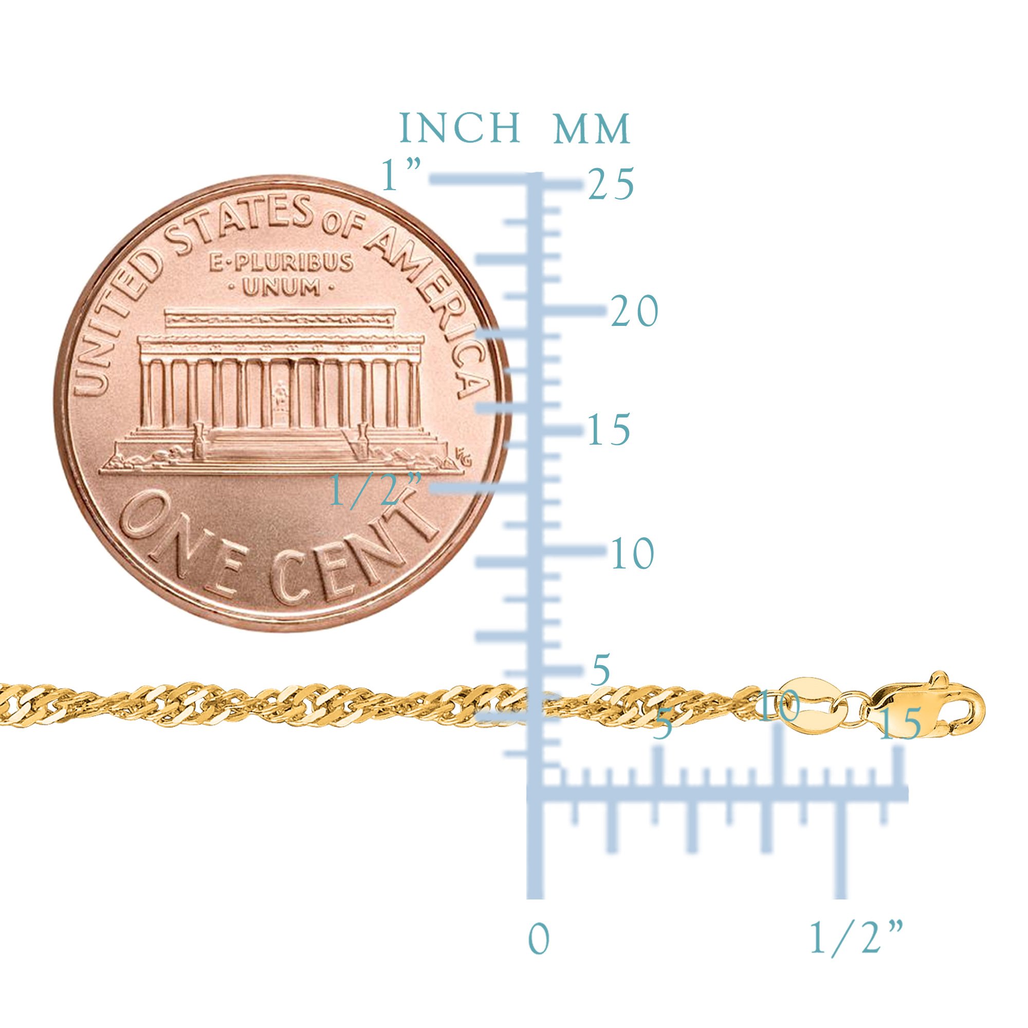 Jewelry Affairs 14k Yellow Real Gold Singapore Chain Necklace, 2.1mm, 16"