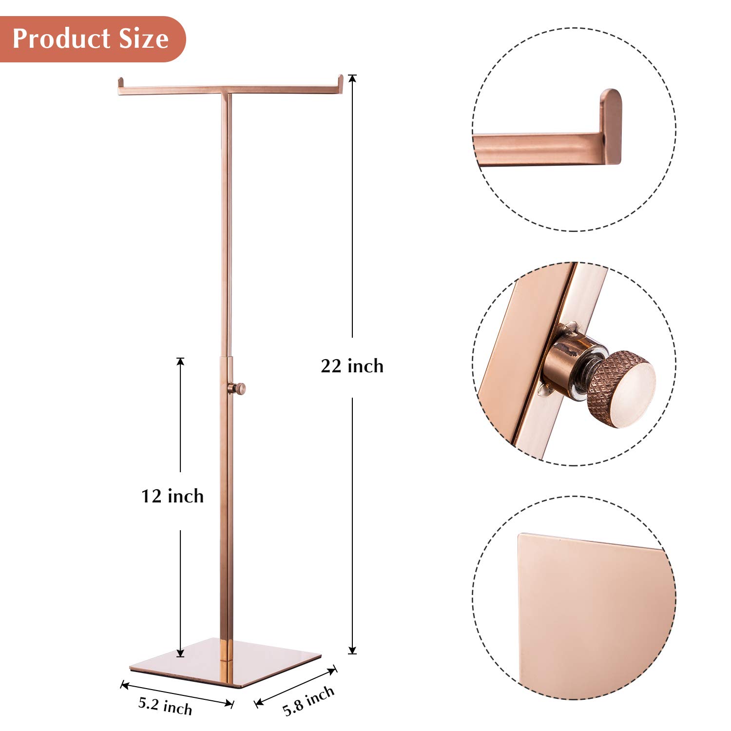 Polmart Countertop Jewelry/Scarf/Handbag T-Bar Display Stand with Adjustable Height - Rose Gold (2 - Pack)