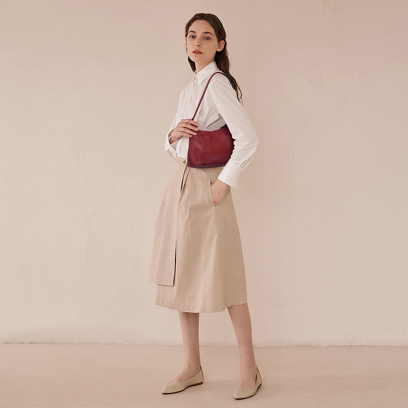S-ZONE Leather Purses for Women Shoulder Hobo Bags and Small Handbags with Outside Pocket