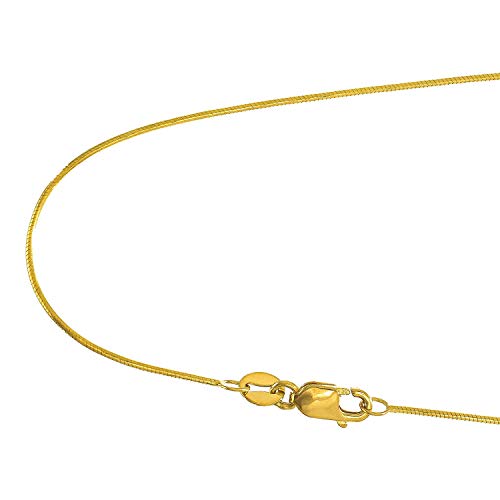 JewelStop 14k Solid Yellow Gold 0.7 mm Round Snake Chain Necklace, Lobster Claw Clasp - 16 Inches, 2gr.