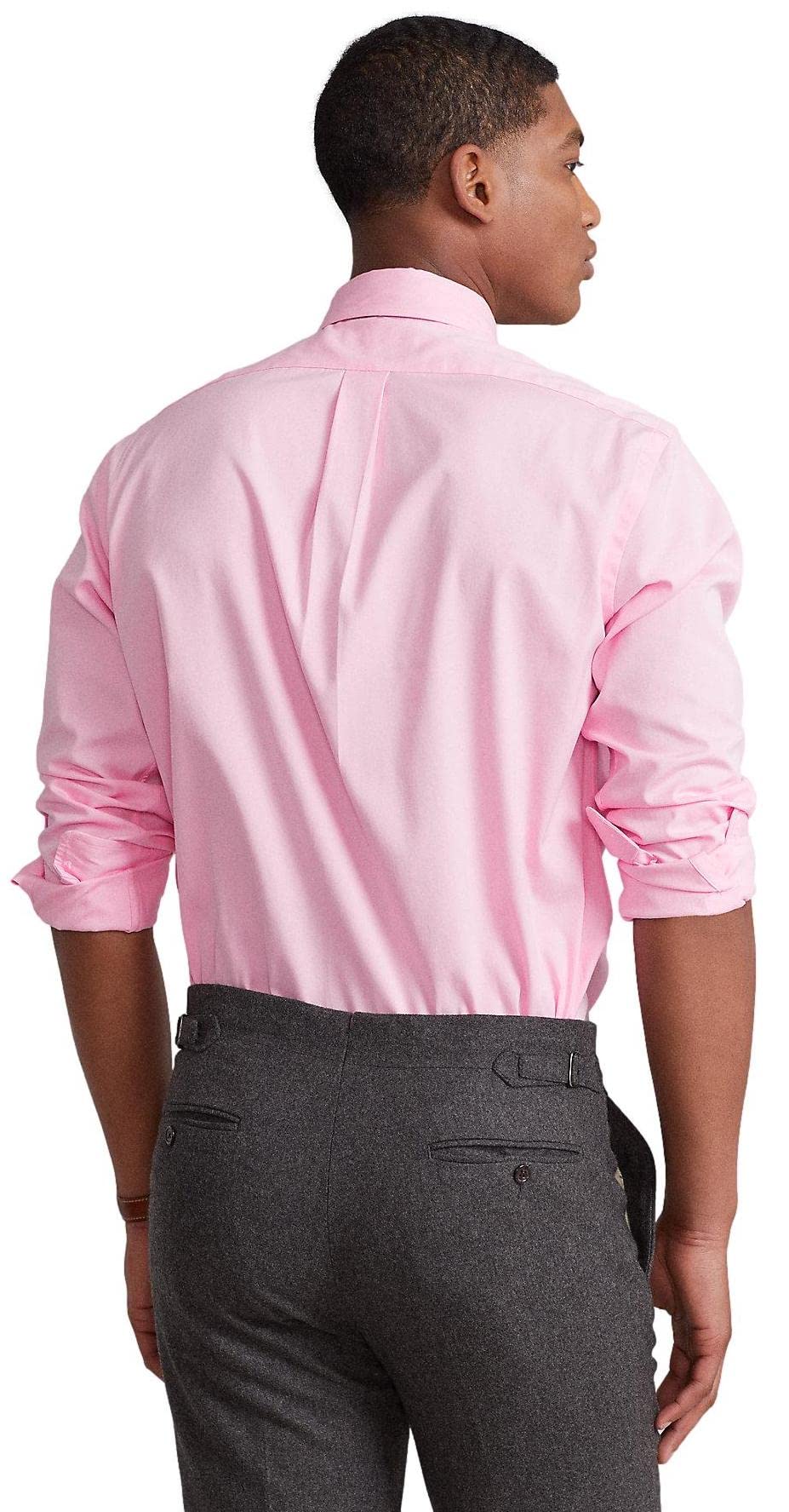 Polo Ralph Lauren Mens Solid Poplin Sport Shirt (L, Pink)