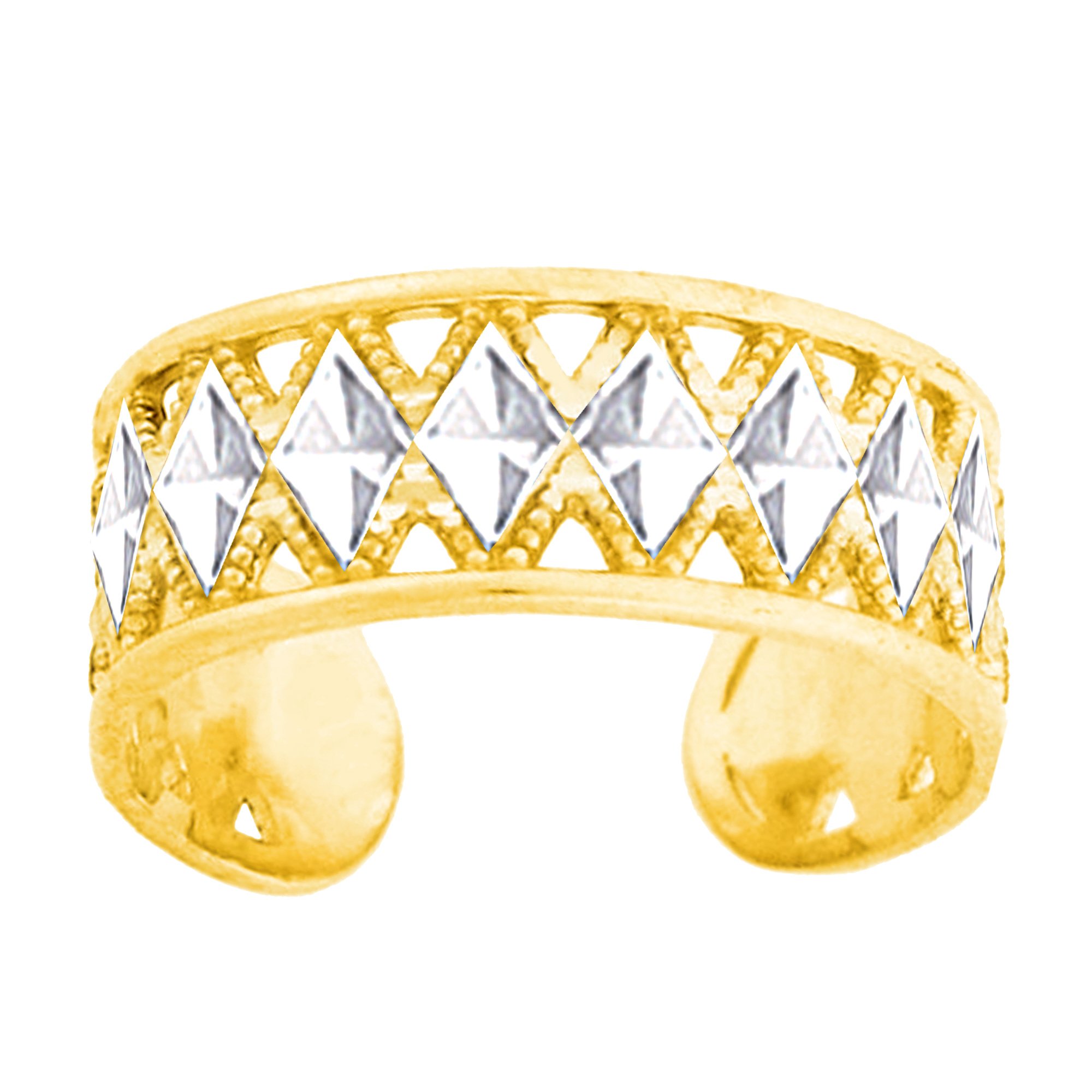 Jewelry Affairs 14K White And Yellow Gold Diamond Cut And Millgrain Design Adjustable Toe Ring 6mm
