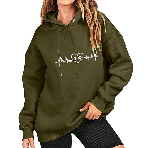 KSODFNXH Oversized Hoodies for Women Casual Trendy Heart Printed Long Sleeves Tops Drawstring Loose Plus Size Sweatshirts