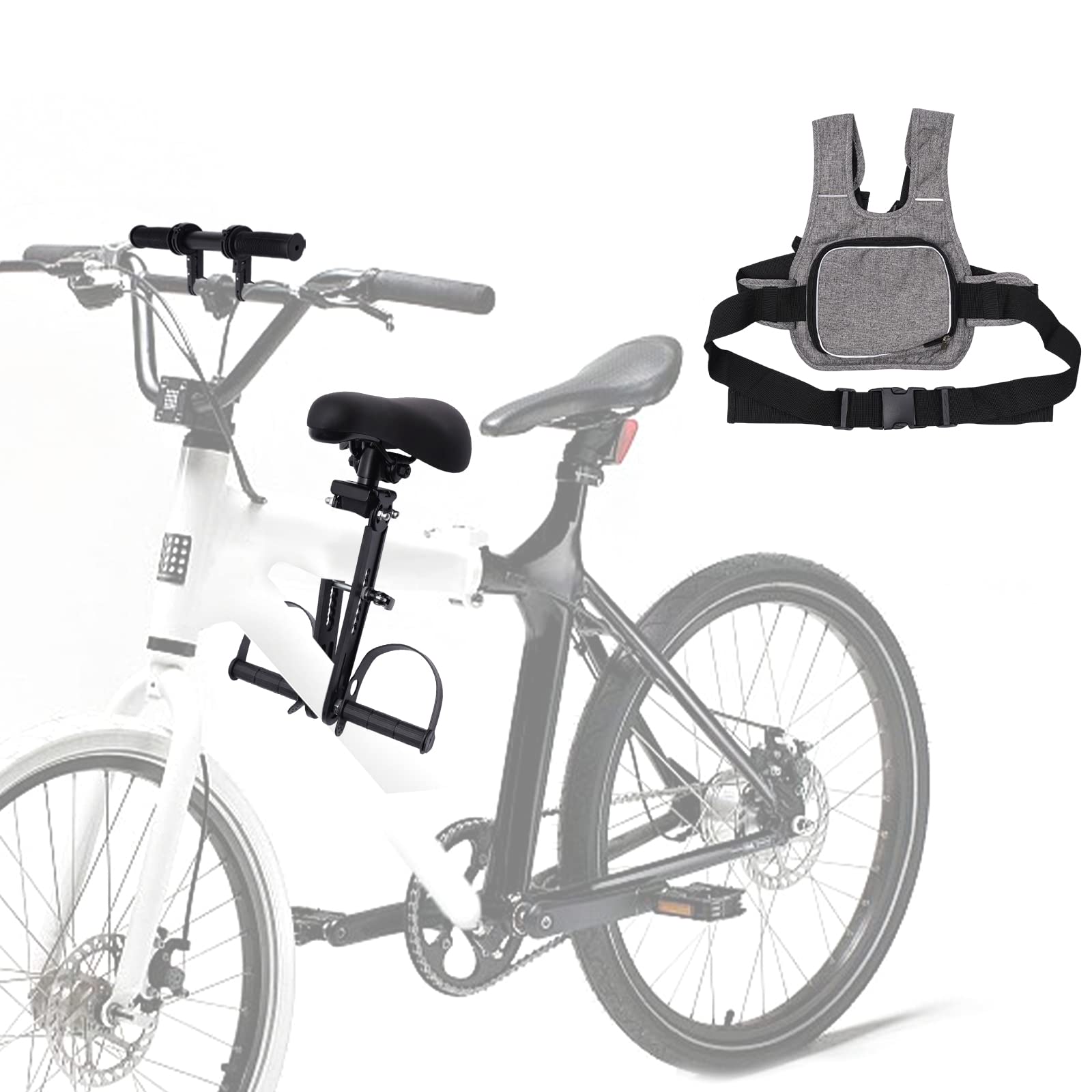 RibasuBB Kids Bike Seat & Handlebar Accessory Combo Pack - Complete Set Front Mounted Bicycle Seats for Children 3-6 Years (up to 220lbs) | Compatible with MTB, 30.00cm*16.00cm*10.00cm