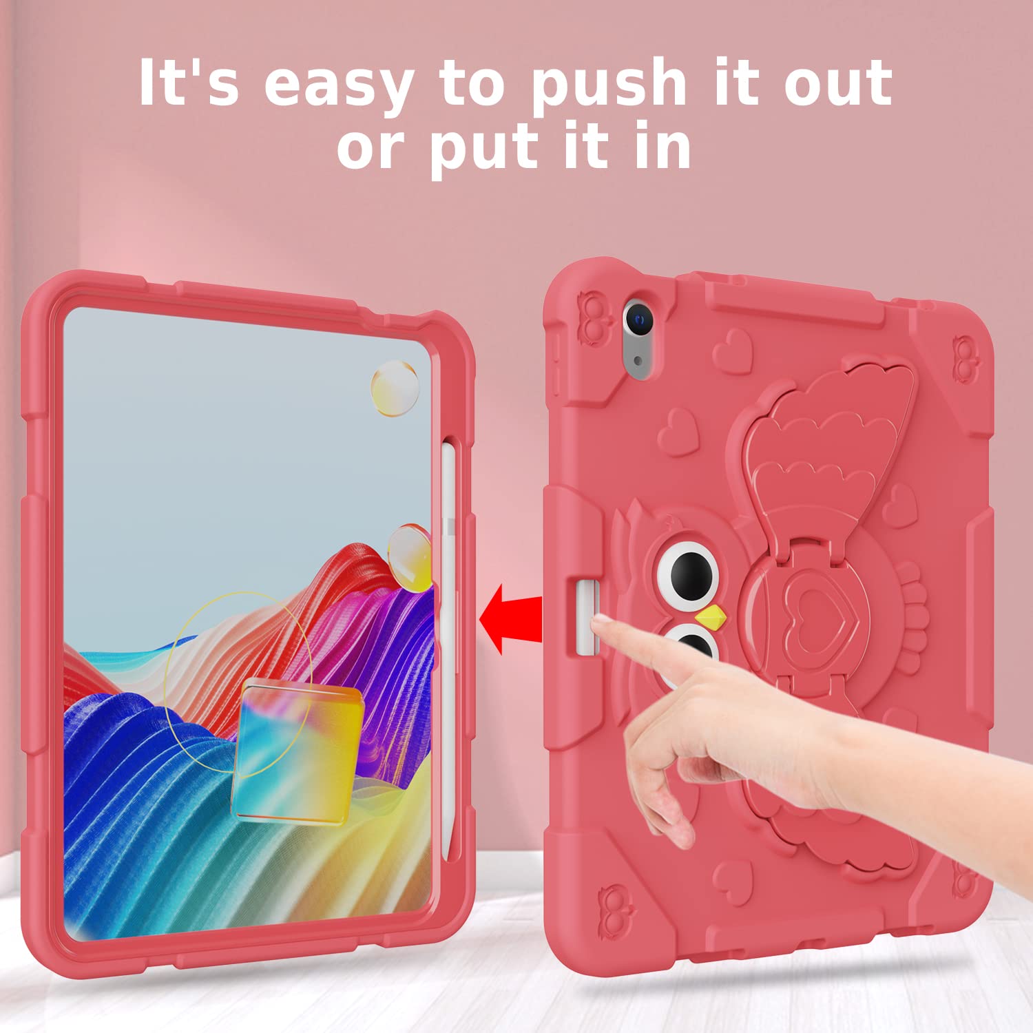 SPIUST for iPad 10th Generation Case, Built-in Cute Owl Kickstand & Pencil Holder for Kids, Heavy Duty Shockproof Rugged Three Layer Protective Cover for iPad 10.9 Inch (2022) - Rainbow