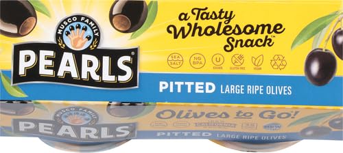 Pearls Olives To Go!, Large Ripe Pitted, Black Olives, 4.8 Ounce - 4 Count(Pack of 6)