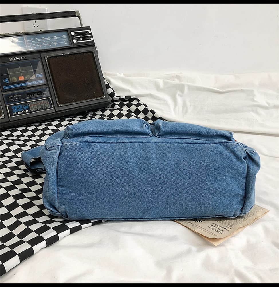 Single color Denim Canvas Handbag Cross Body Shoulder Purse Bag Tote-Handbag for Women (zz88 Light blue)