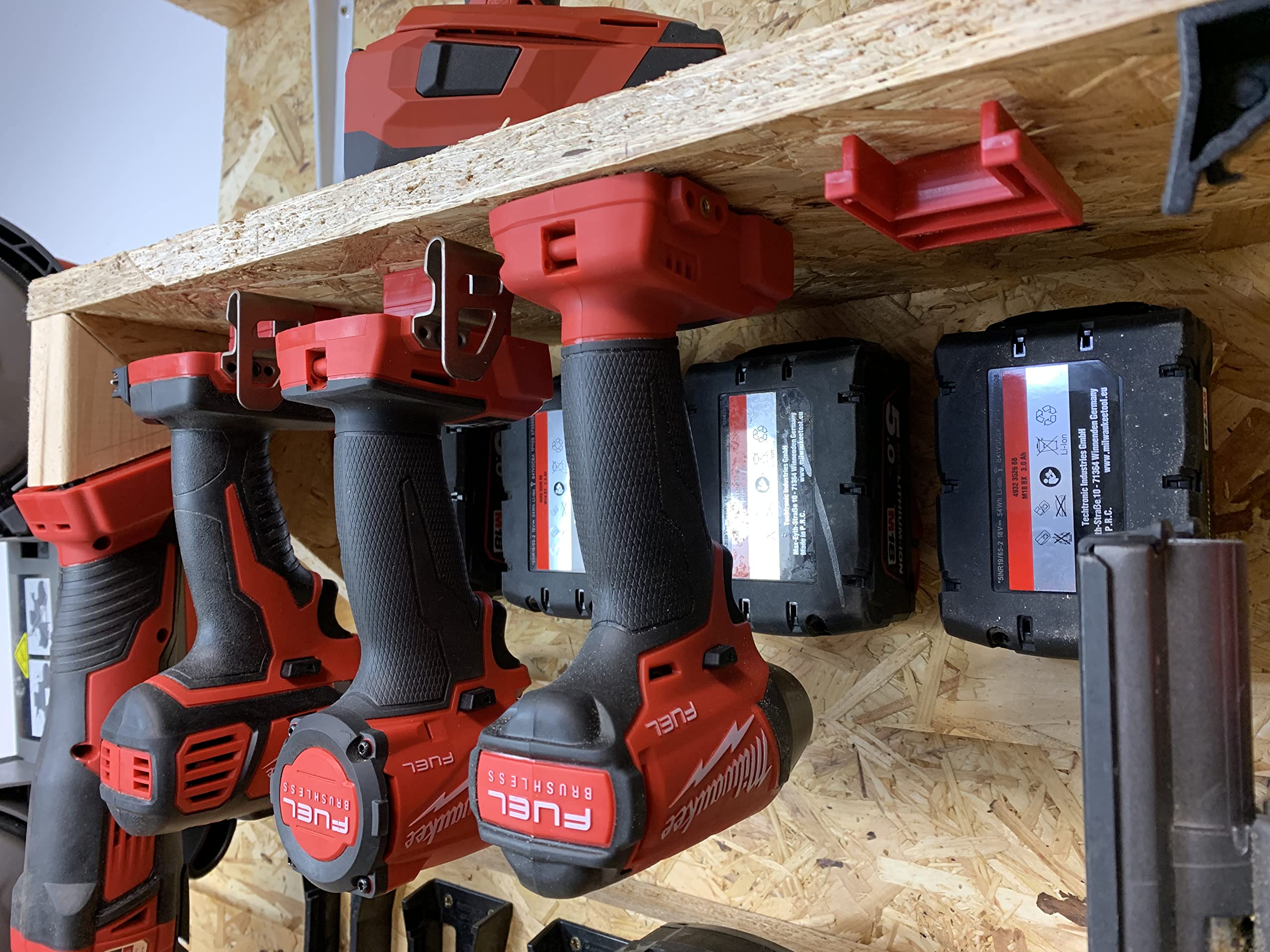 StealthMounts Locking Tool Holder in Red for Milwaukee M18 4 Pack | Milwaukee Tool Organizer | Milwaukee Tool Storage | Milwaukee Drill Holder | M18 Tool Holder | Made in UK