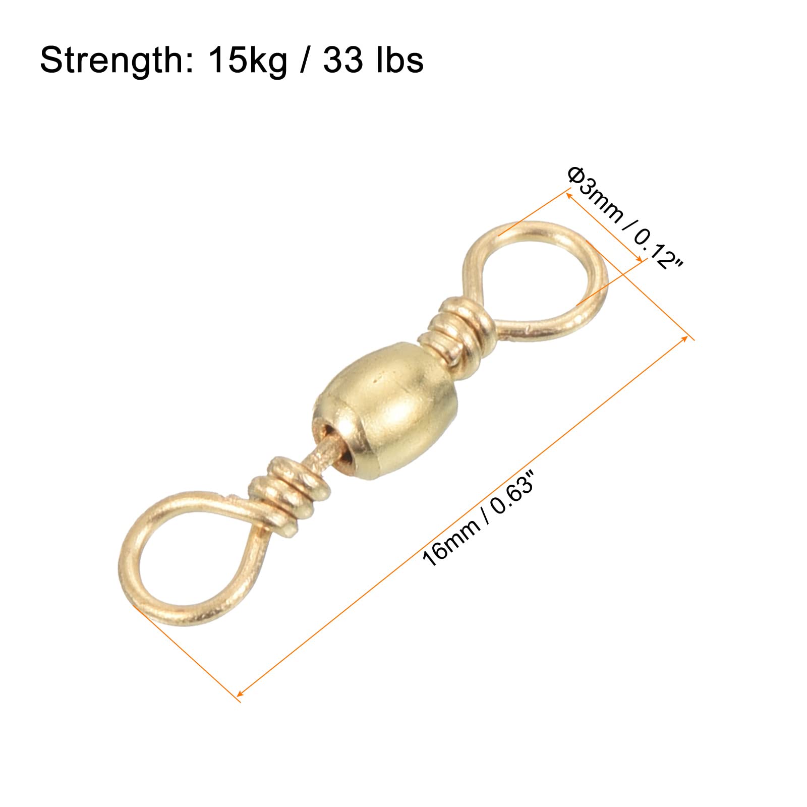 PATIKIL Fishing Barrel Swivel, 100Pcs 33lb Carbon Steel Solid Ring Terminal Tackle, Golden
