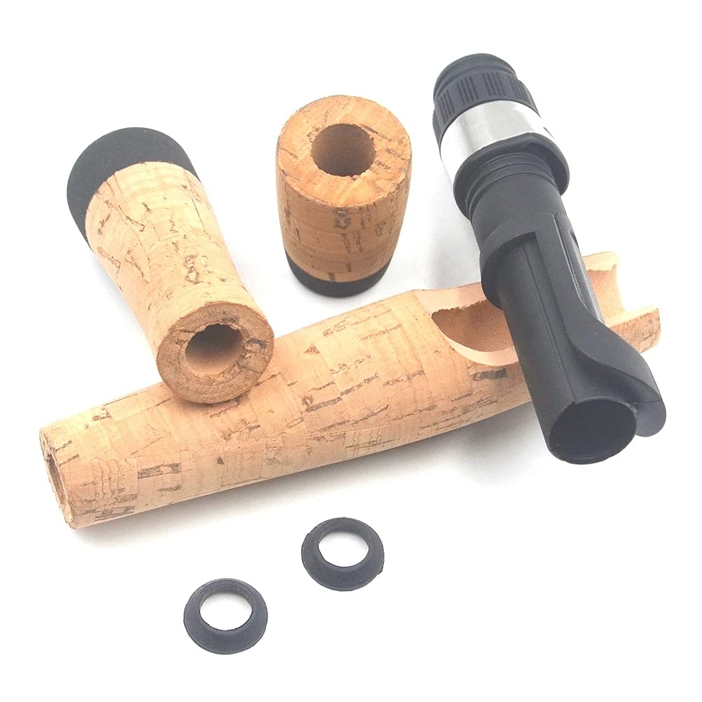MNFT 1Set Cork Split Grip Rod Handle Kit Baitcast Fishing Rod Building and Repair Tackle with Plastic Reel Seat Rear Grip (Straight Handle)