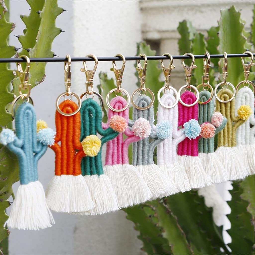 SEASD 13 Pack Women Girls Boho Weaving Cactus Tassel Keychain Bag Keyring Holder Wallet Purse Pendant Decoration