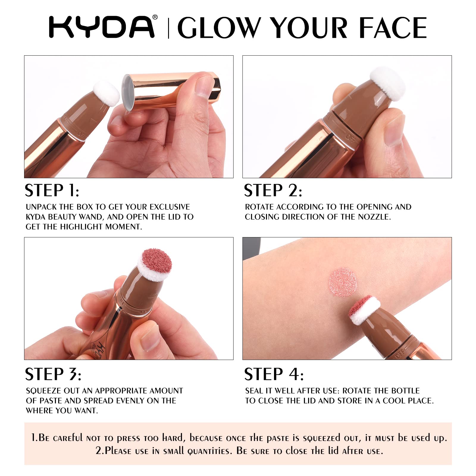 KYDA Highlighter Beauty Wand, Face Illuminator with Cushion Applicator, Natural Glossy Finish, Silky Smooth Cream, Face Highlighter Bronzer Makeup, Lightweight Blendable, by Ownest Beauty-Sun Glow