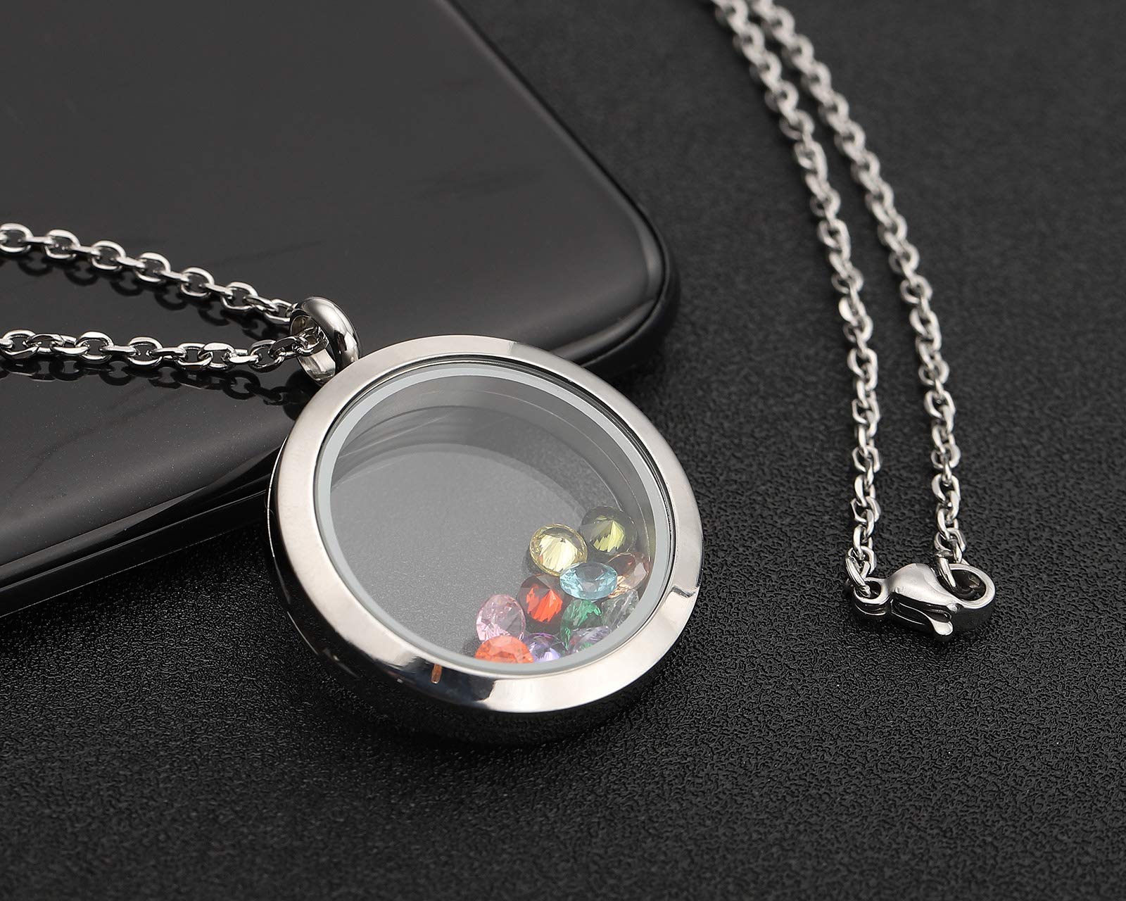 Jovivi 30mm Living Floating Memory Glass Locket Necklace - Stainless Steel Secure Closure
