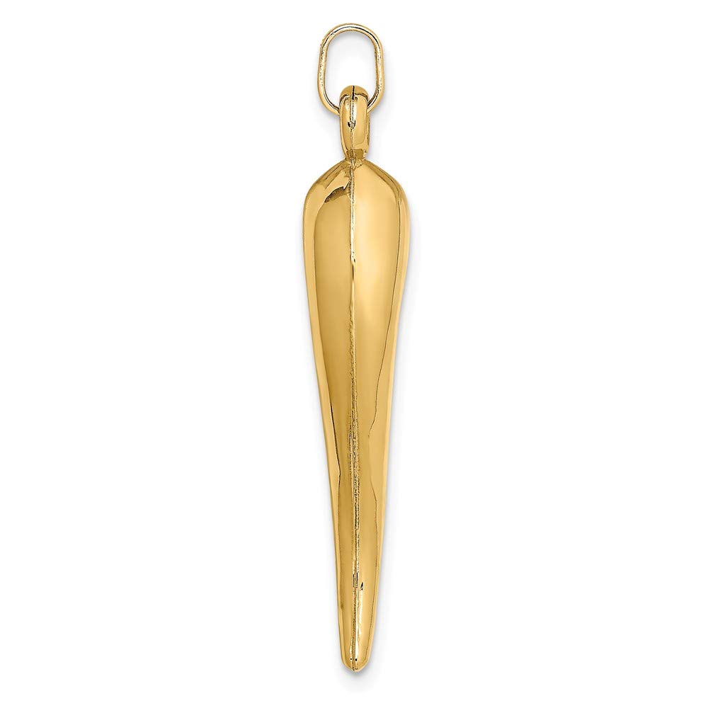 Jewelry Pilot 14K Yellow Gold Large Classic Cornicello Italian Horn Charm Pendant 40mm Tall and 8mm Wide