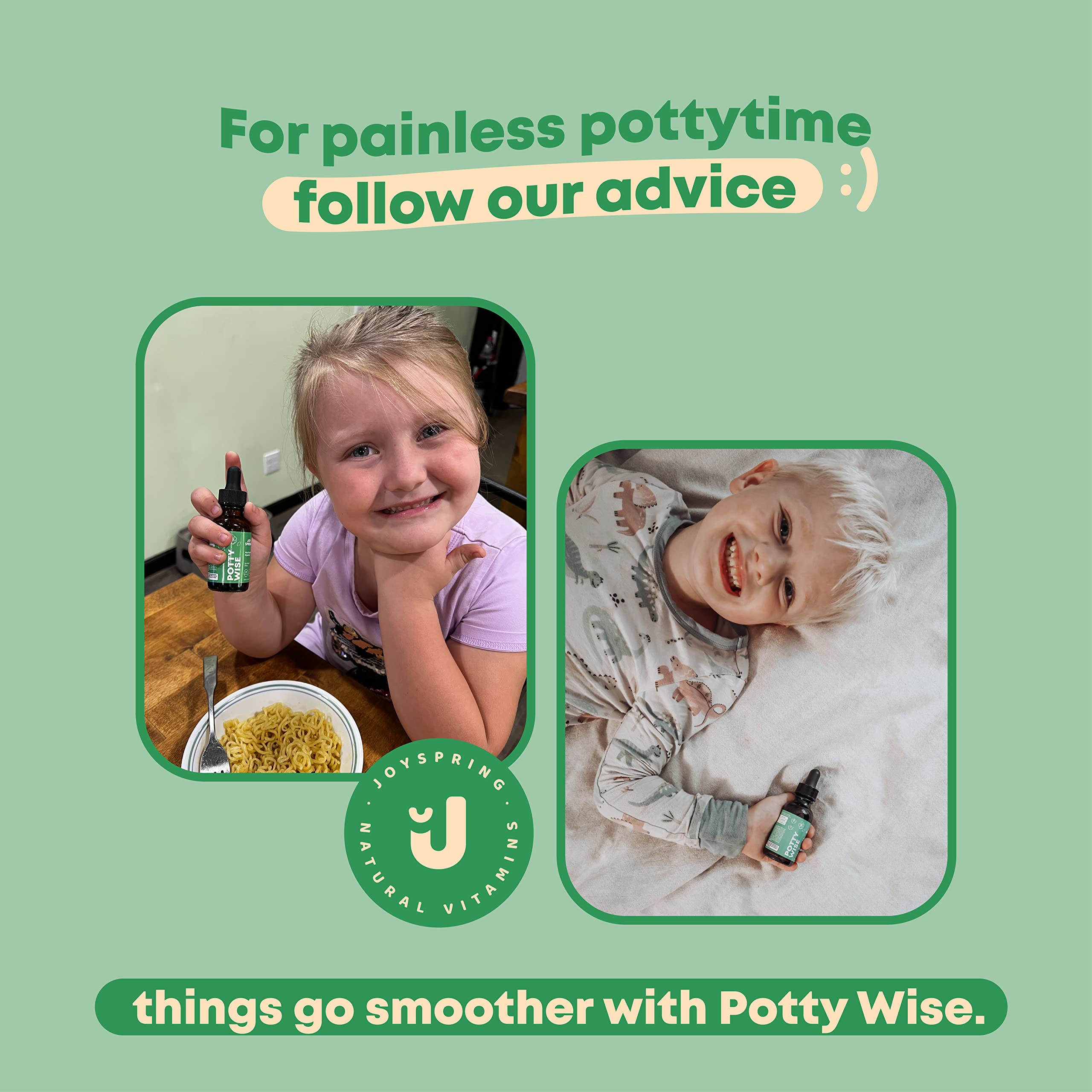 JoySpring Potty Wise Consitpation Relief for Kids for Happy Comfortable Kids - Natural Constipation Relief for Kids - Gentle Herbal Laxatives for Constipation - Vegan, Gluten-Free, Sugar-Free
