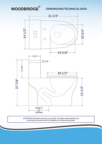 WOODBRIDGEE Modern Elongated One piece Toilet Dual flush 1.0/1.6 GPF,with Soft Closing Seat,1000 Gram MaP Flushing Score,white,T-0032
