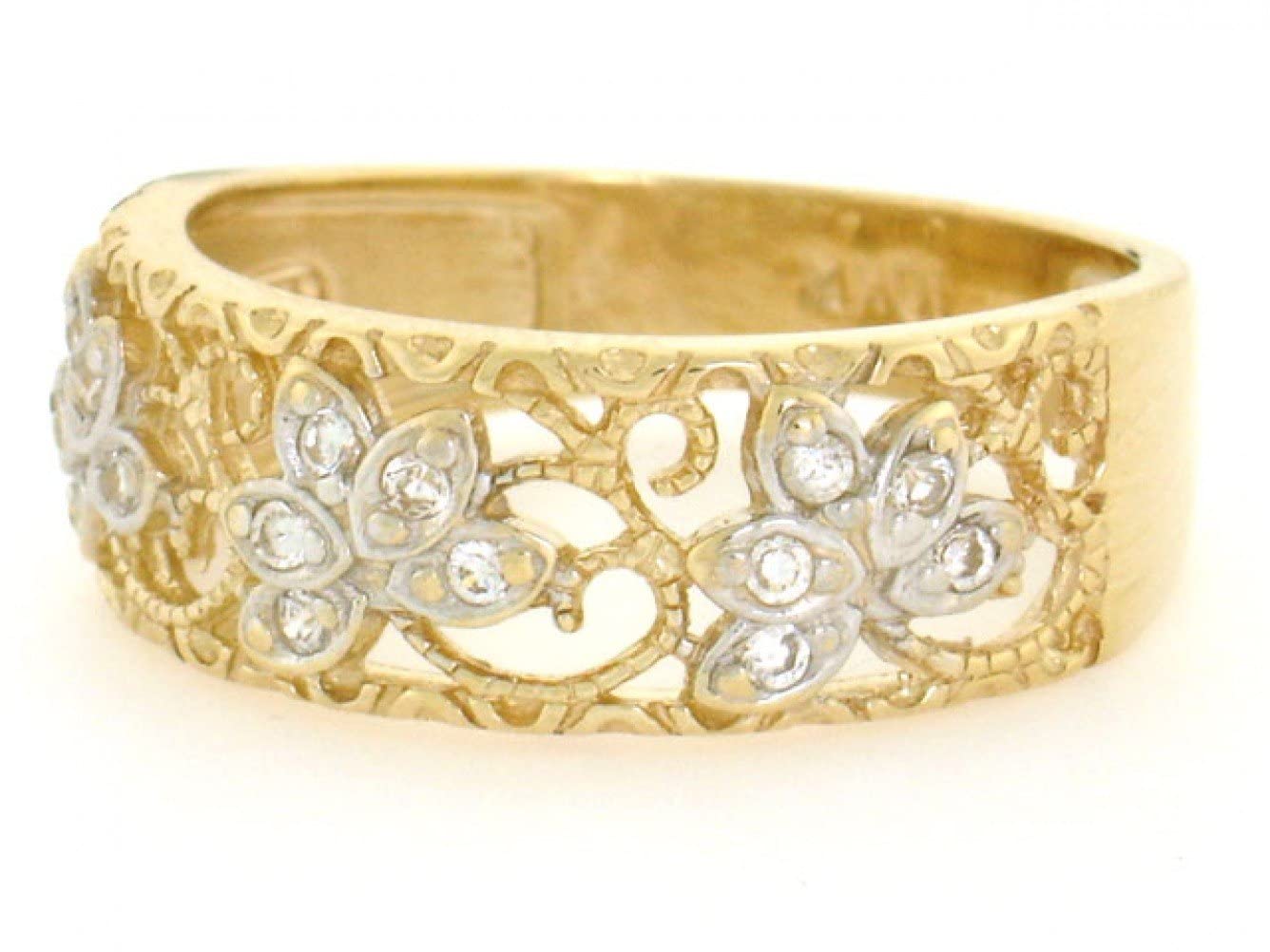 Jewelry Liquidation 10k Solid Yellow Gold Filigree Leaf Design CZ Band Ring - Size 5.25
