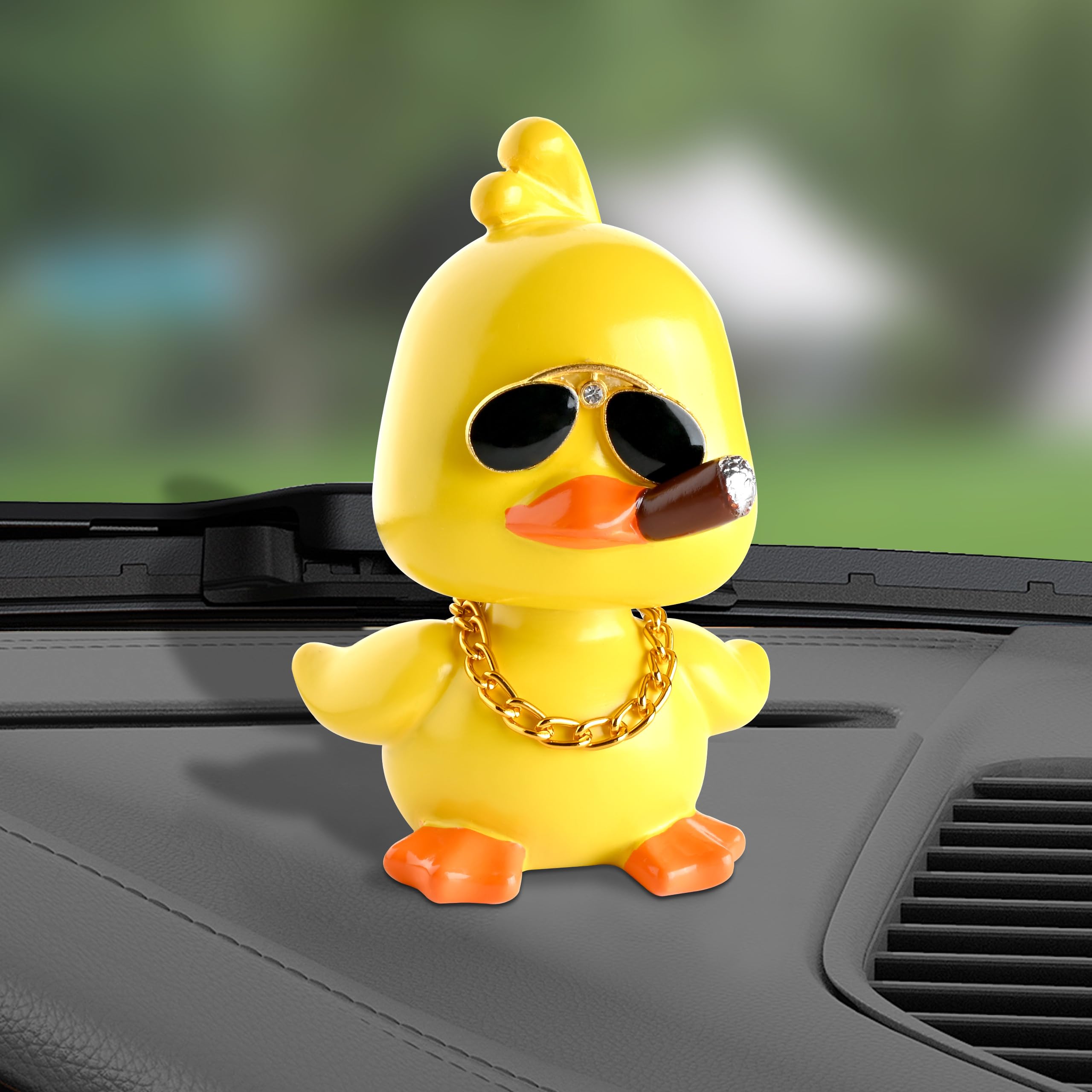 JARHOT Cute Yellow Duck Car Decorations Cool Car Dashboard Ornaments Funny Smoking Car Ducks Cars Shaking Head Doll for Resin Car Decorations Interior