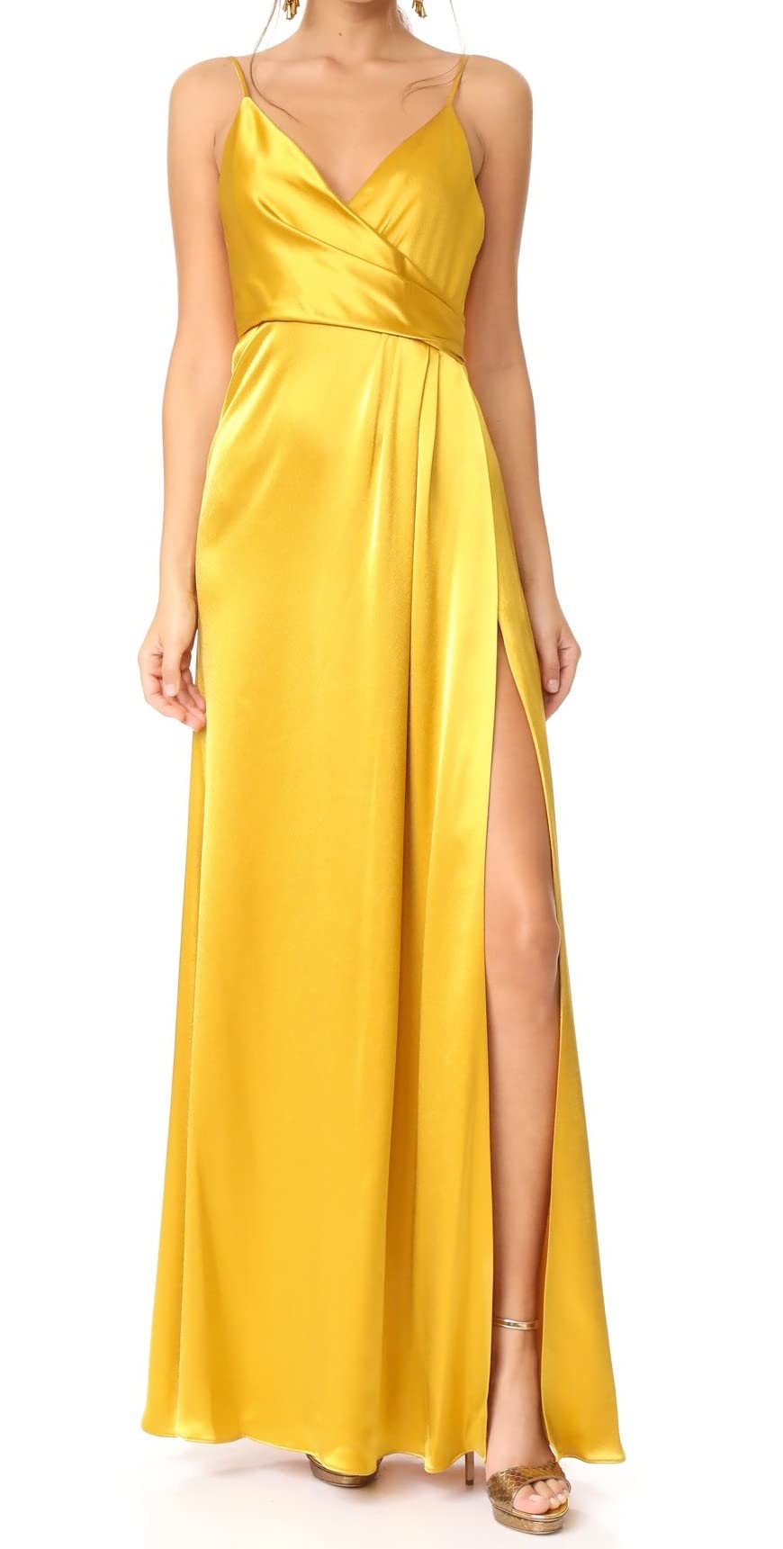 Jill Jill Stuart Women's Satin Wrap Slip Dress, Gold, 12