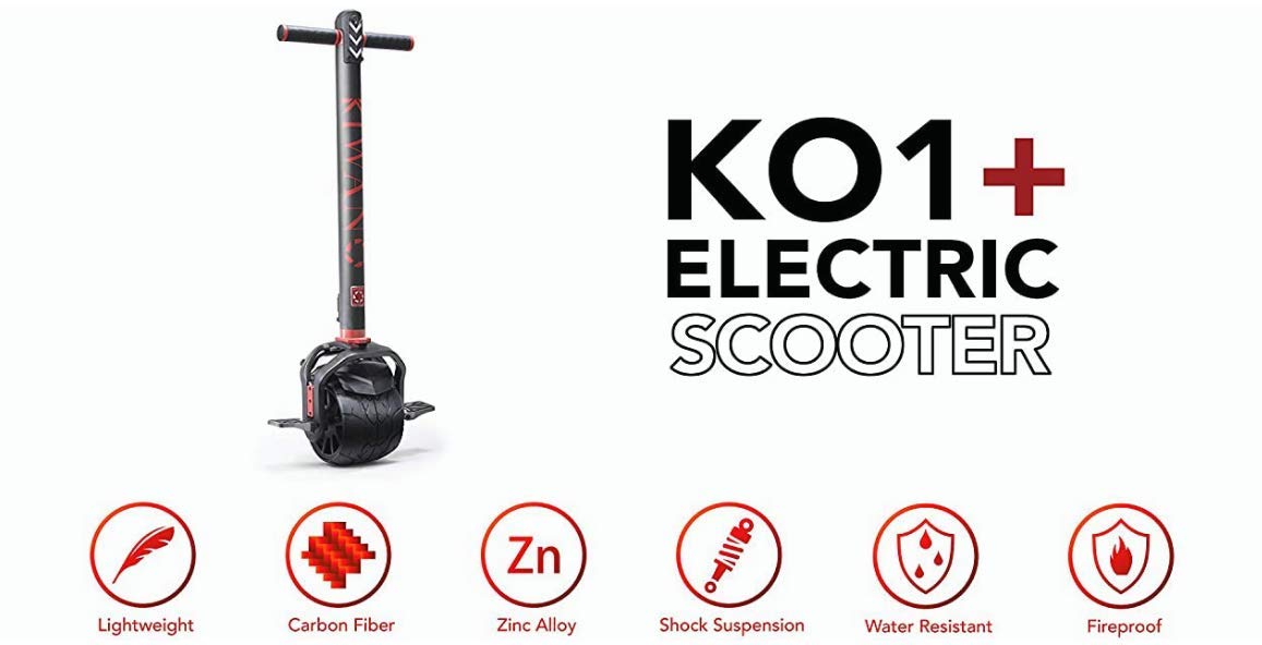 Kiwano K01+ One-Wheel Electric Scooter | 12 MPH max Speed | 13 Mile Range | Carbon Fiber Frame