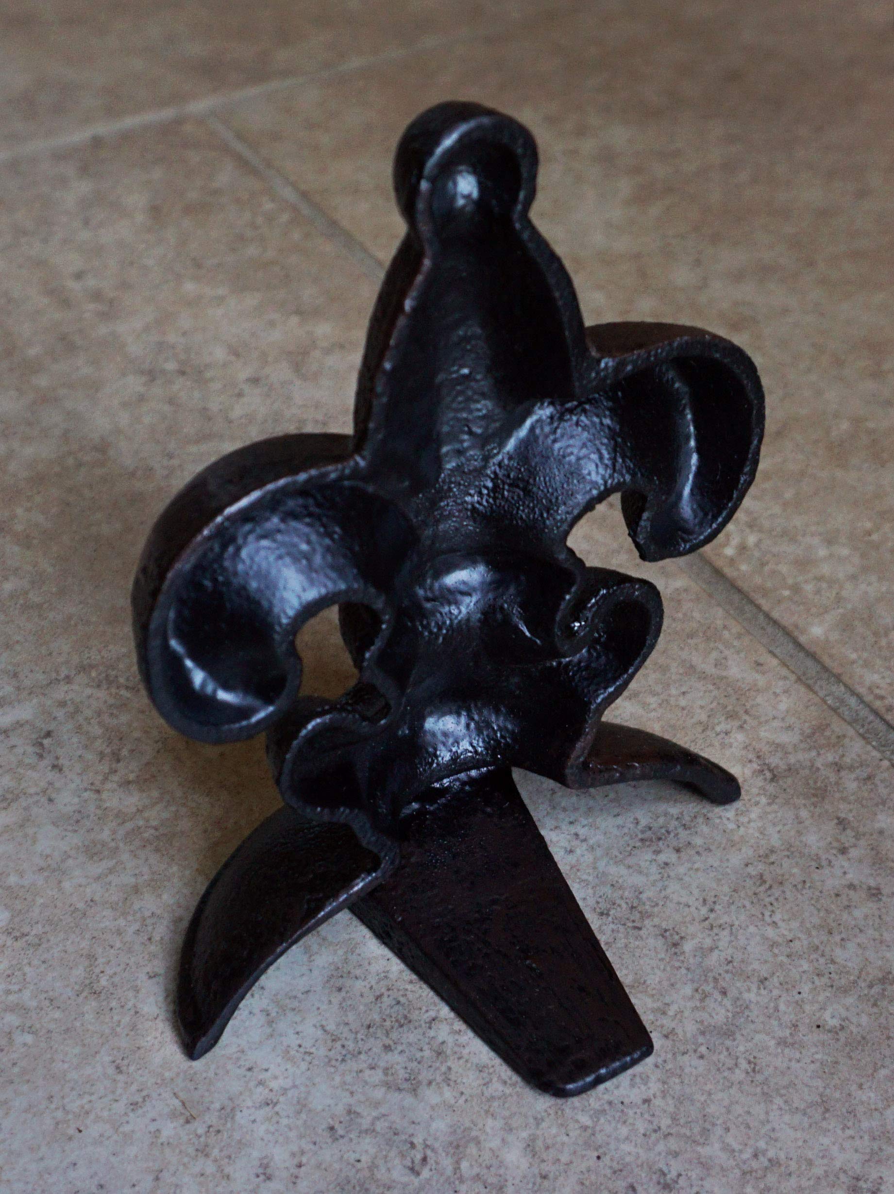 Lulu Decor, Cast Iron Fleur De Lis Door Stop, 2 Lbs, Antique Black Door Stopper (Set of 2)