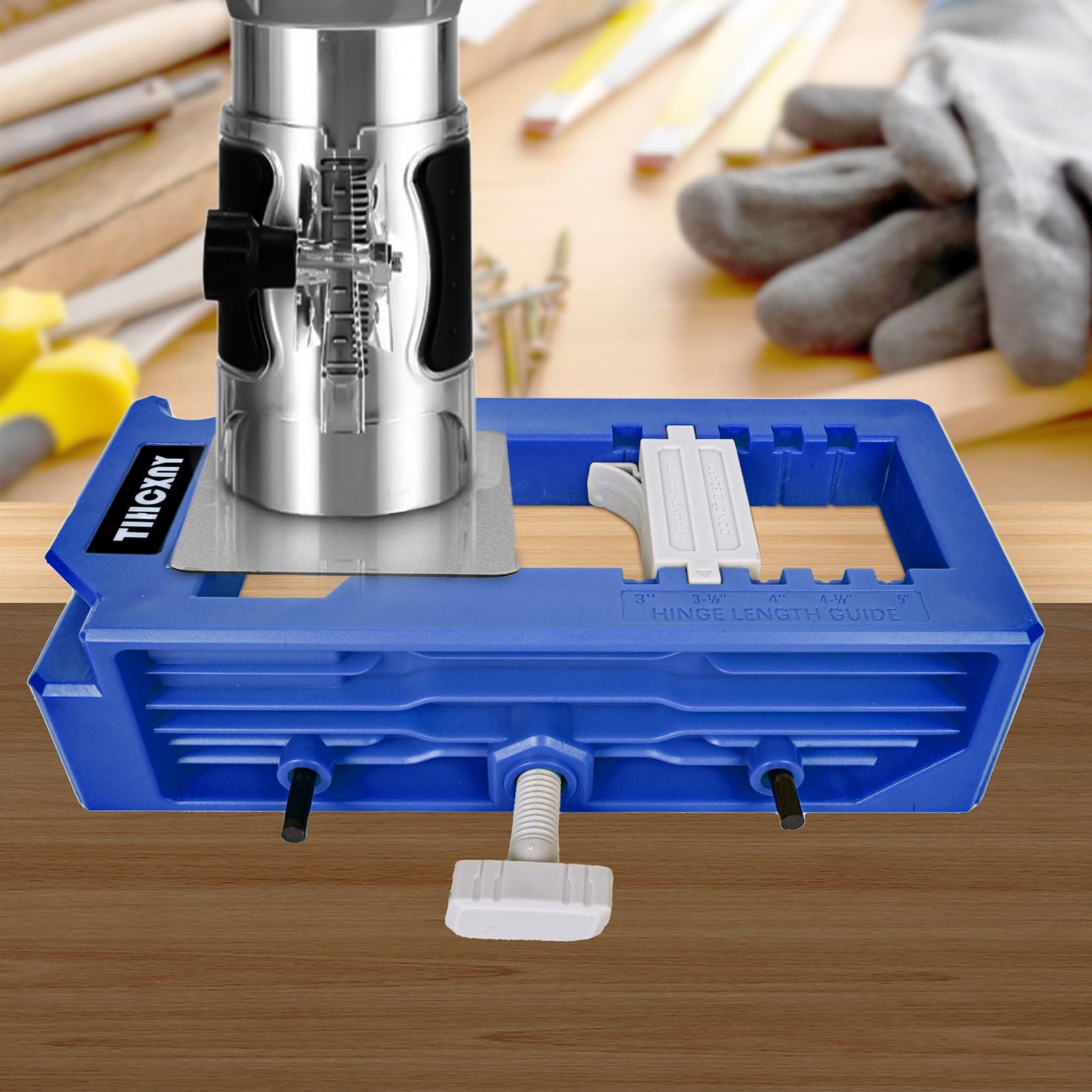 TIHCXNY (Blue) Door Hinge Mounting Kit, Door Hinge Clip, Door Hinge Mortise, Door Hinge Router Template fits 3" to 5" Length and 90 Degree Angle, 1/4" or 5/8" Thickness Door Hinges.