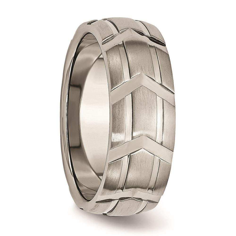 Jewelry Pilot 8mm Brushed & Polished Finish Tire Tread Designer Titanium Wedding Band - Size 10