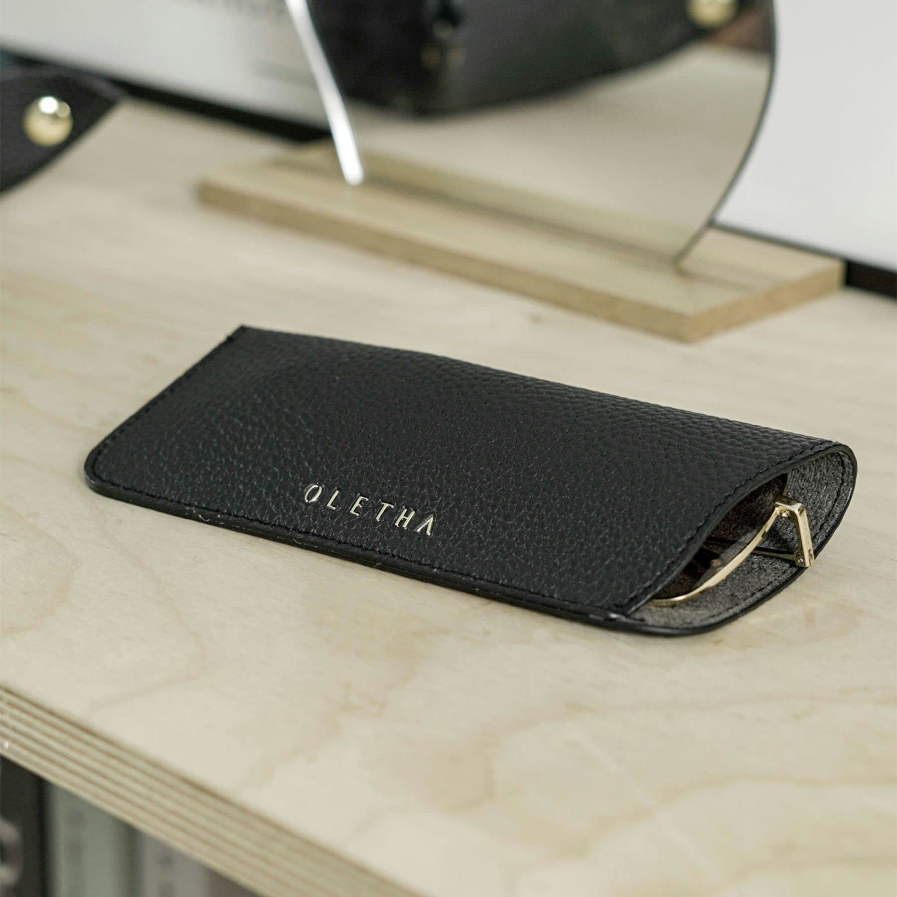 OLETHA Aesthetic Soft Glasses Case, Slim Travel Pouch for Sunglasses Eyeglass Reading Glass, Black