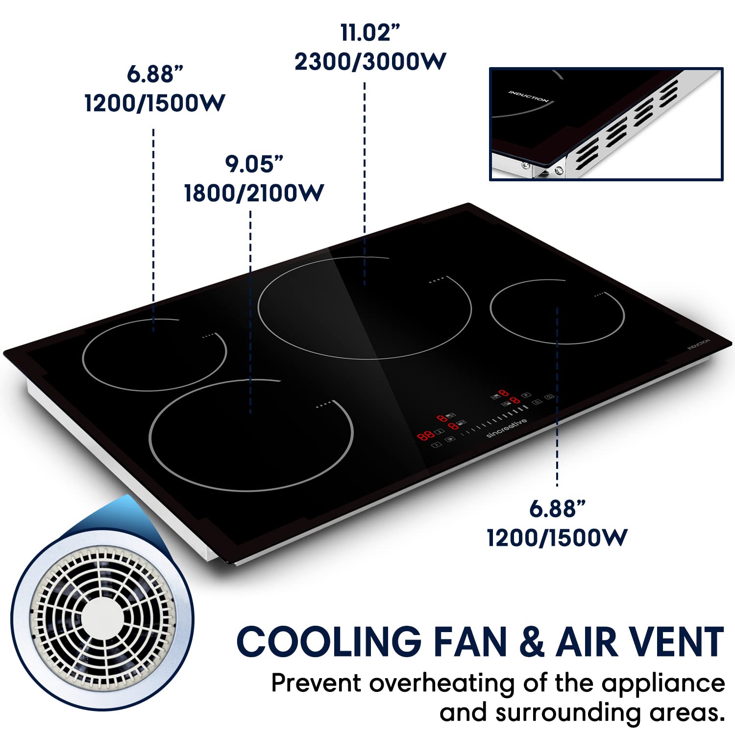 Induction Cooktop 30 Inch, Electric Cooktop 4 Burners, Drop-in Induction Cooker Ceramic Glass Induction Burner With Timer, Child Lock, 9 Heating Level and Sensor Touch Control, ETL & FCC Certified