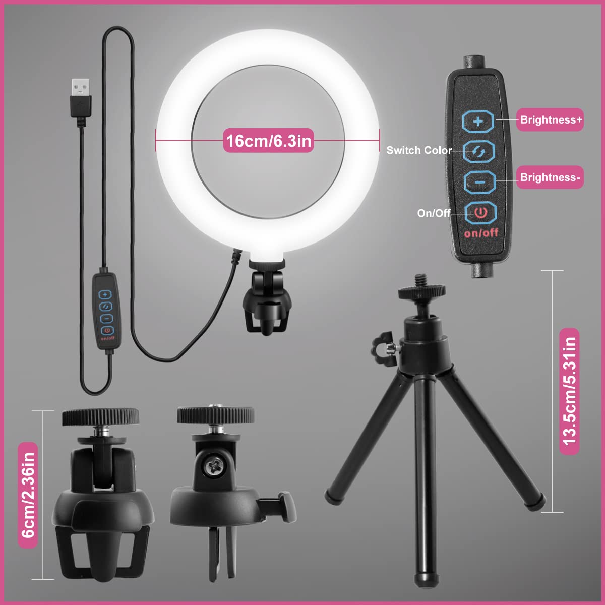 Ring Light for Computer, 6” Ring Light with Stand Tripod, 3 Light Modes Video Conference Lighting Kit for Webcam Light, Zoom Light, Desk Ring Light, for Live Streaming, Video Recording