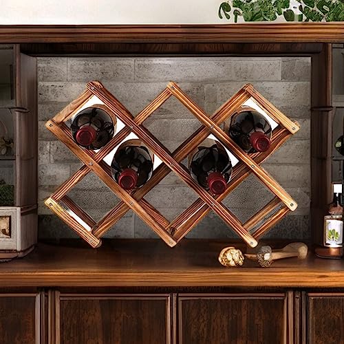 VGWHY Wine Rack, Wooden Wine Rack for 10 Bottle, Free Standing Wine Storage Racks Foldable for Kitchen, Party, Home Kitchen Bar Cabinets (Brown)