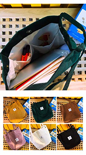 MODANA Corduroy Tote Shopping Bag with Interior Pocket, Reusable Washable and Ecofriendly, Perfect Totes for Shopping Travelling School and So on (Beige)