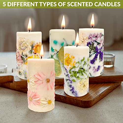 Vionami Aloha Kiwi Passionfruit Scented Pillar Candle with Dried Flowers - Long Burning Natural Soy Wax Scented Candle for Home - Gift-Boxed Hand Poured Luxury Candle with Paper Core Wick (Forget Me)
