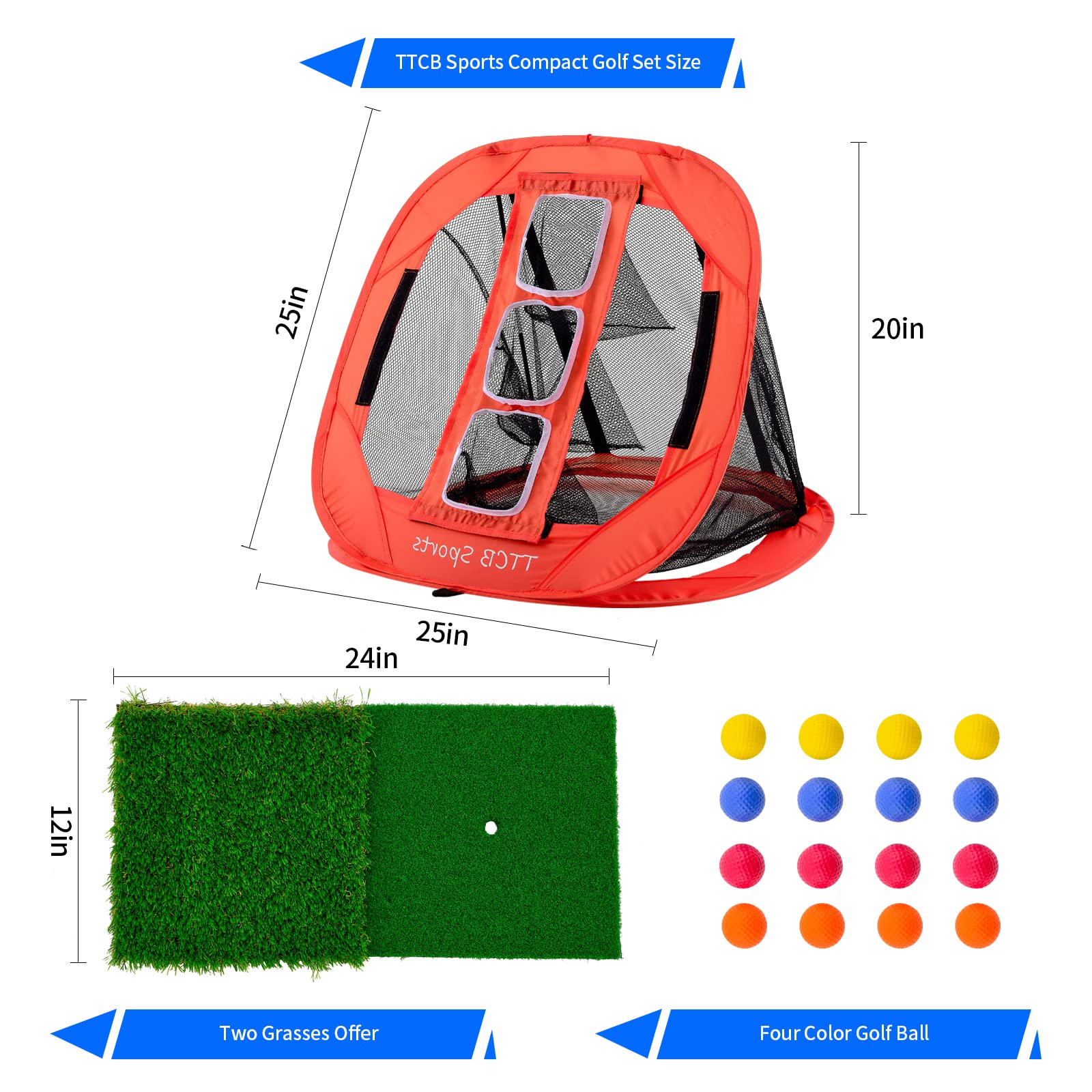 Pop Up Golf Chipping Net, Chipping Net Golf Target Removable, 1 Golf Net with 2 Hitting Mats and 16 Training Balls, Indoor/Outdoor Golf Training Equipment, Golf Gifts for Men And Womens