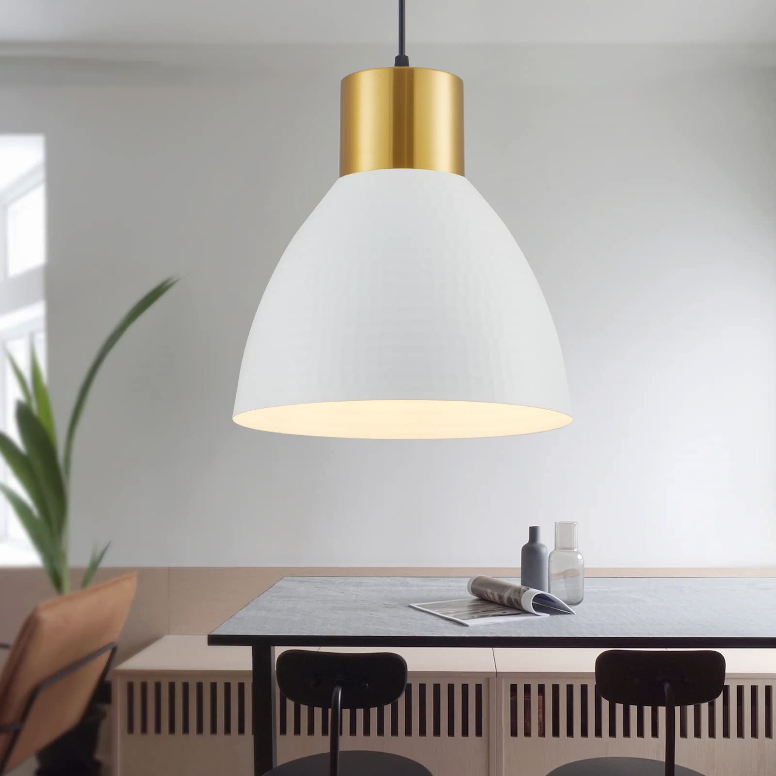 Industrial Pendant Light Fixtures, Vintage Pendant Lighting E26 E27 Base, Adjustable Hanging Light Fixtures, Farmhouse Pendant Lights Hanging Ceiling Lamp for Kitchen Island Dining Room (White)