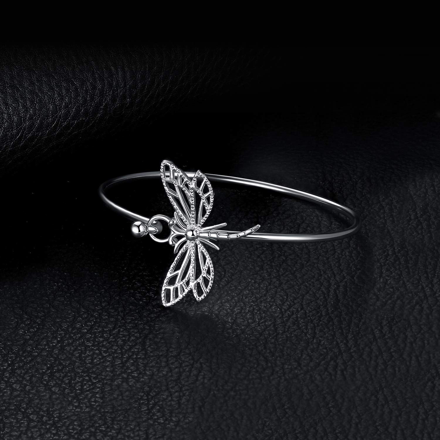 JewelryPalace 925 Sterling Silver Hollow Dragonfly Open Bangle Bracelet Women Anniversary